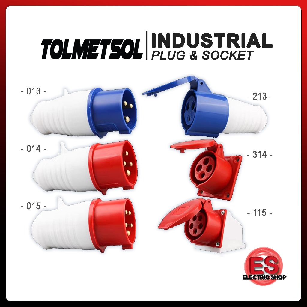 TOLMETSOL INDUSTRIAL PLUG WALL SOCKET (3PIN /4PIN /5PIN) CONNECTOR [ 16A / 32A ] | Shopee Malaysia