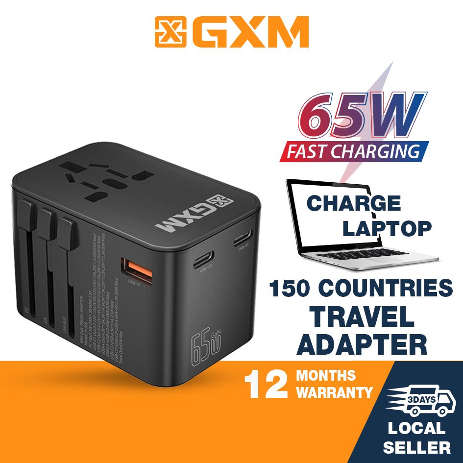 GXM 65W Travel Adapter GaN Wall Charger Fast Charge PD QC Type C USB C ...