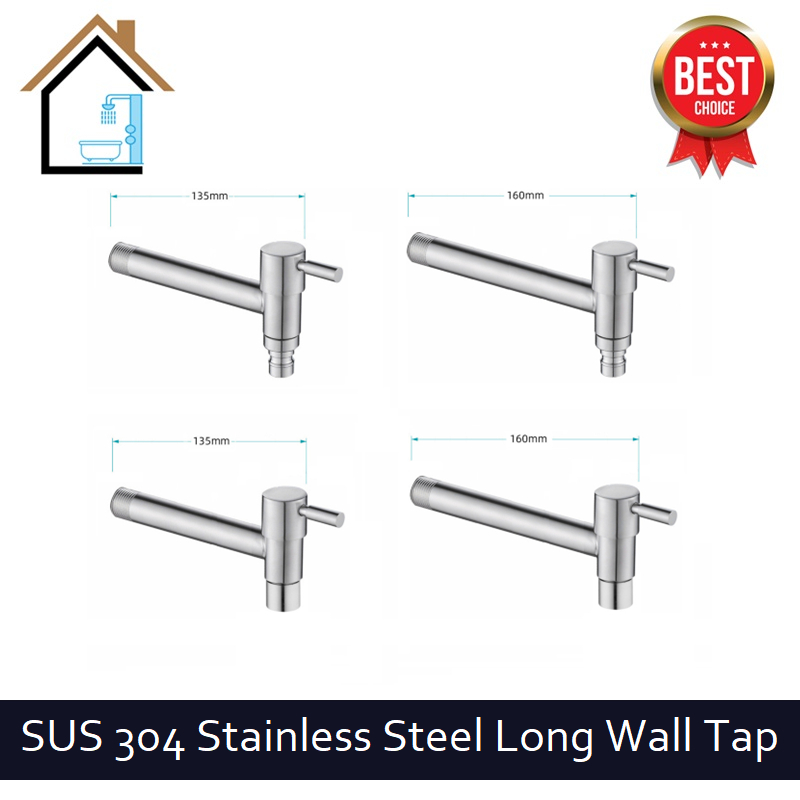 SUS 304 Stainless Steel Extra Long Wall Bib Tap Wall Hose Bib Tap ...