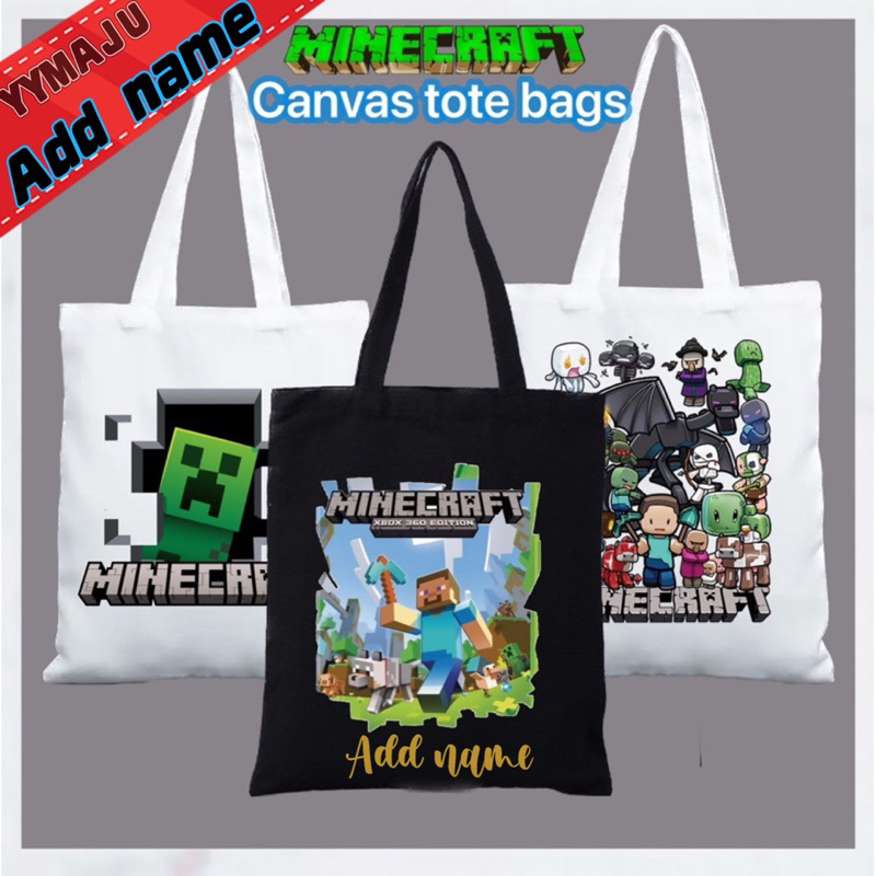 Minecraft canvas tote bags student tuition bag beg mengaji custom made ...