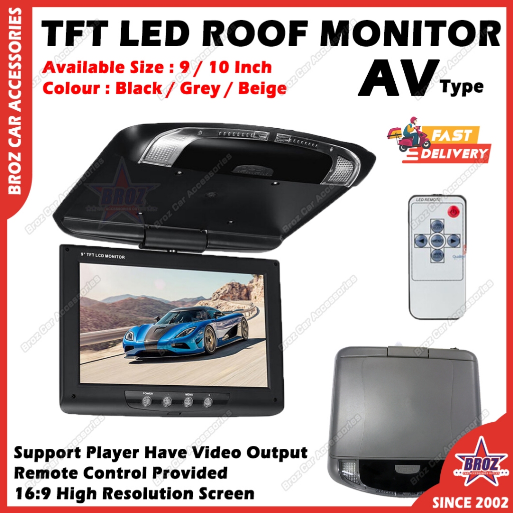 Ultra Thin 9 / 10 Inch AV Car Roof Monitor Ceiling Mount Flip Down TFT ...