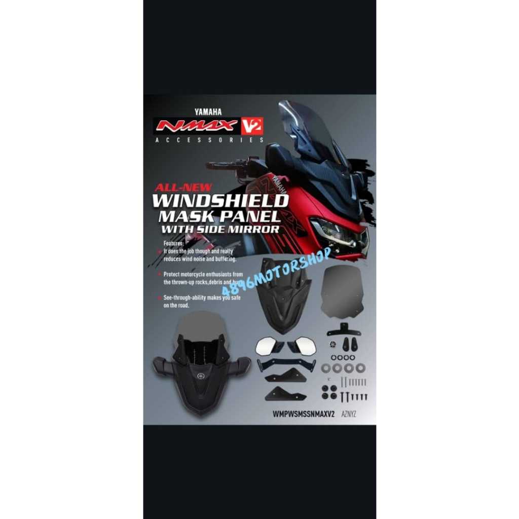 YAMAHA N MAX V2 MODIFY WINDSHIELD MASK PANEL SMOKE WITH SIDE MIRROR SET ...
