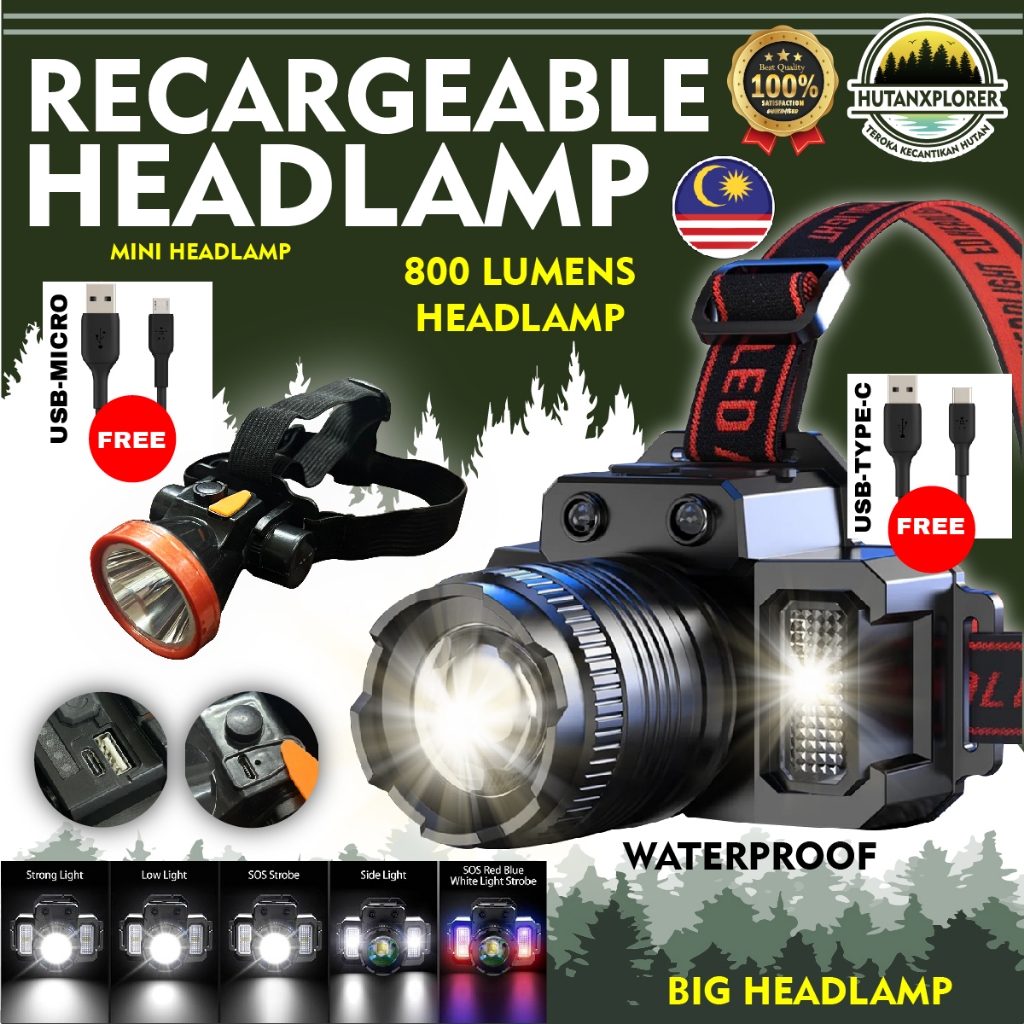 2 VARIANT Head Lamp Rechargeable Outdoor Camping Hiking Emergency ...