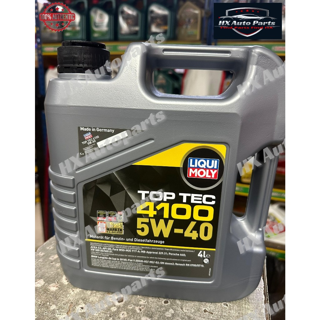 LIQUI MOLY FULLY SYNTHETIC TOP TEC 4100, 5W-40 ENGINE OIL, 4L. | Shopee ...