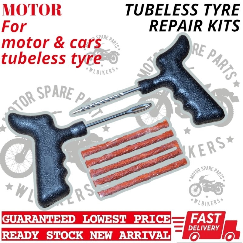 MOTORCYCLES MOTOR CARS TUBELSS TYRE REPAIR KIT WITH RUBBER PATCH TAYAR ...