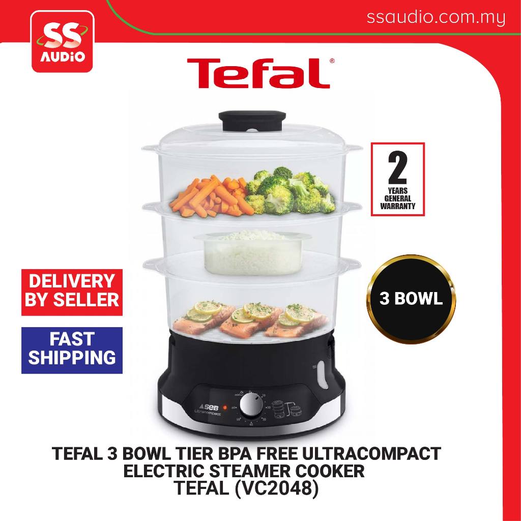 TEFAL VC2048 3 BOWL TIER BPA FREE ULTRACOMPACT ELECTRIC STEAMER COOKER ...