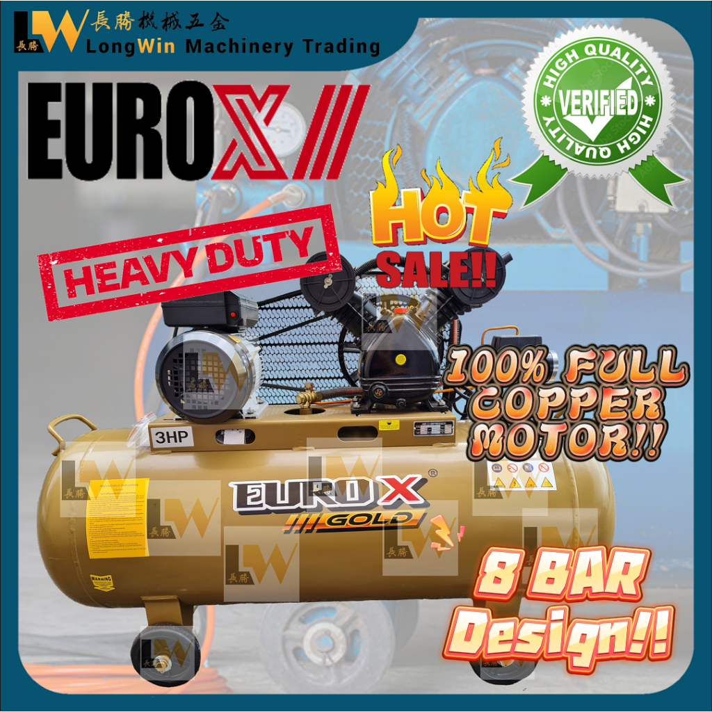 EUROX/// EAW7130G 3HP 150L 8 Bar Heavy Duty Air Compressor 100% Full Copper Wired Motor | Shopee ...