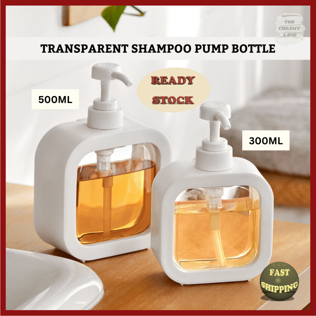 300ml/500ml Transparent Shampoo Pump Bottle Refillable Liquid Soap Wash ...