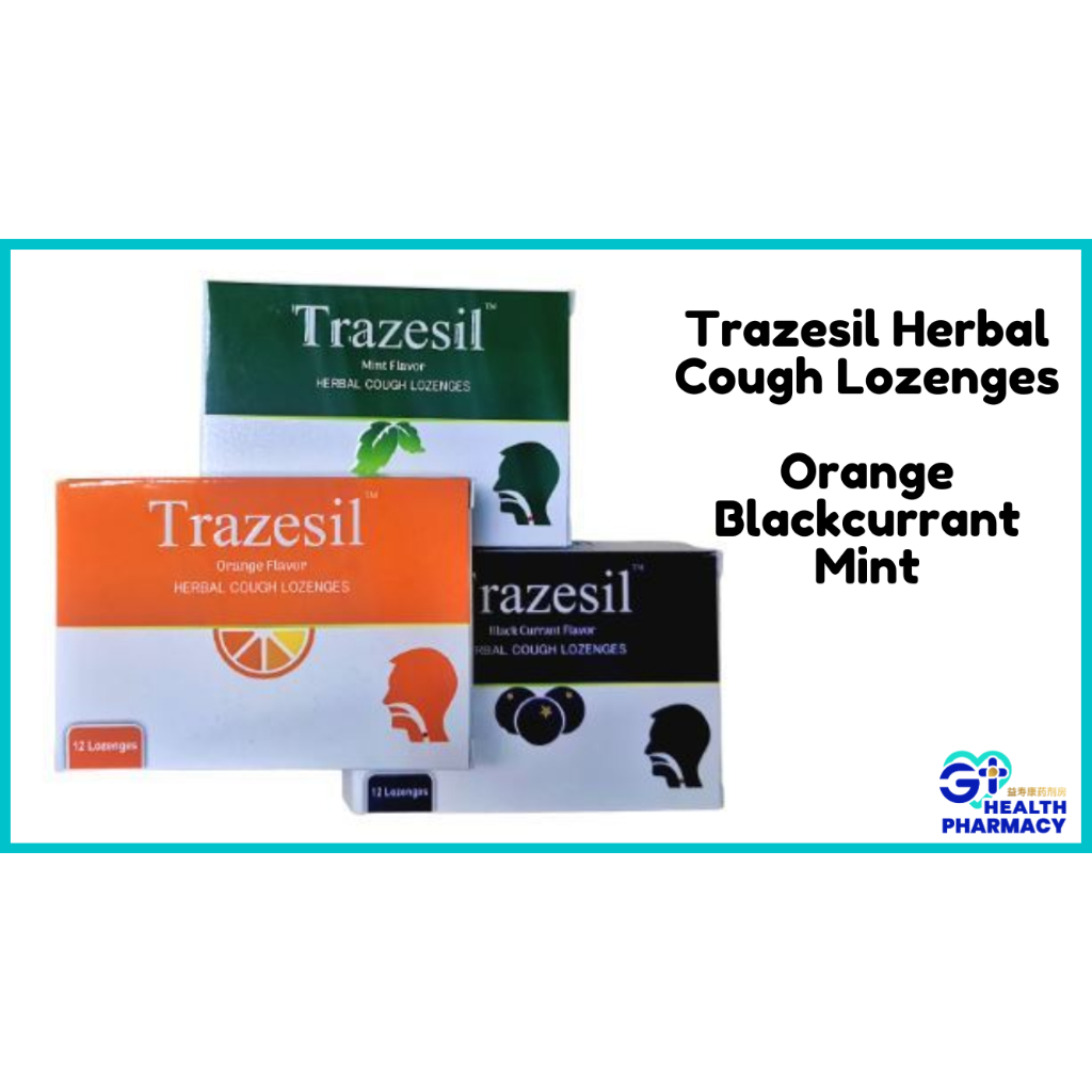 TRAZESIL Lozenges Blackcurrant/Orange/Mint 12's Sakit Tekak Batuk Cough ...