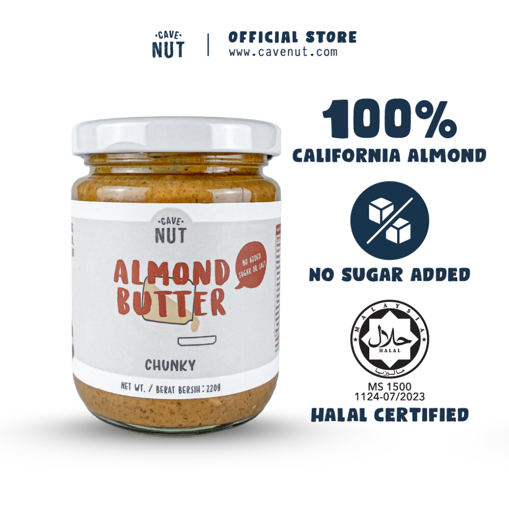 (No Sugar/Salt Added) CaveNut Chunky Almond Butter 220g (Halal ...