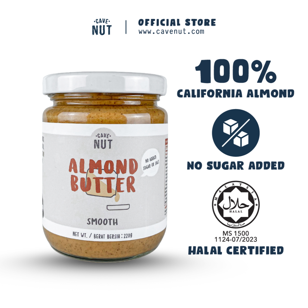 (No Sugar/Salt Added) CaveNut Smooth Almond Butter 220g (Halal ...