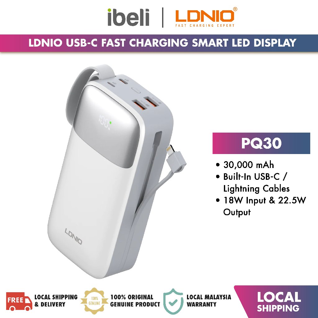 LDNIO PQ30 30000mAh USB-C Fast Charging Power Banks smart LED Display ...