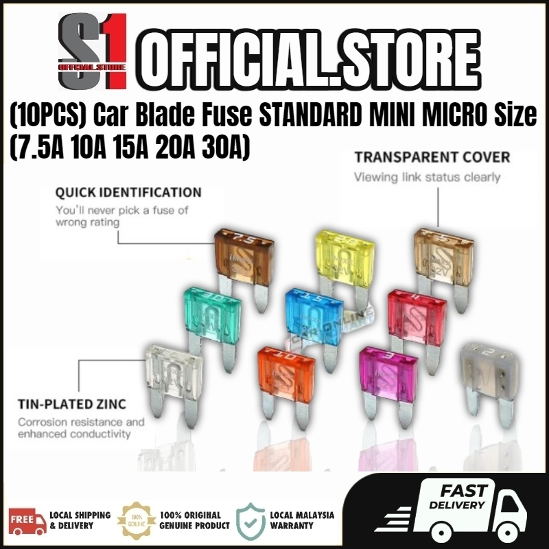 (10PCS) Car Blade Fuse STANDARD MINI MICRO Size (7.5A 10A 15A 20A 30A ...