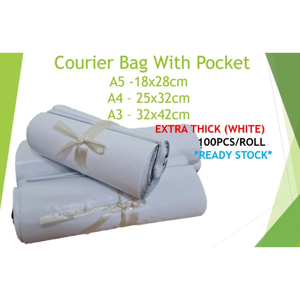 Courier Bag Parcel Bag With Pocket 快递袋 Extra Thick (White) 100pcs/roll ...