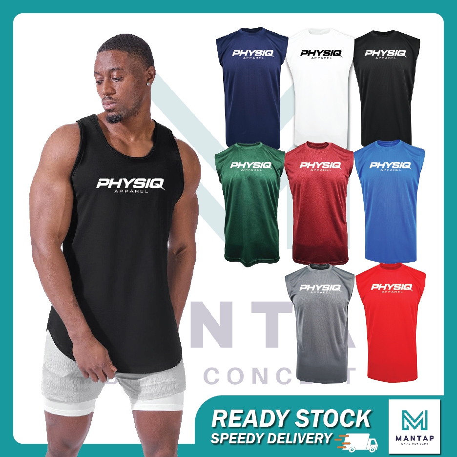 PHYSIQ APPAREL FITNESS SLEEVELSS JERSEY TSHIRT microfiber ironman ...