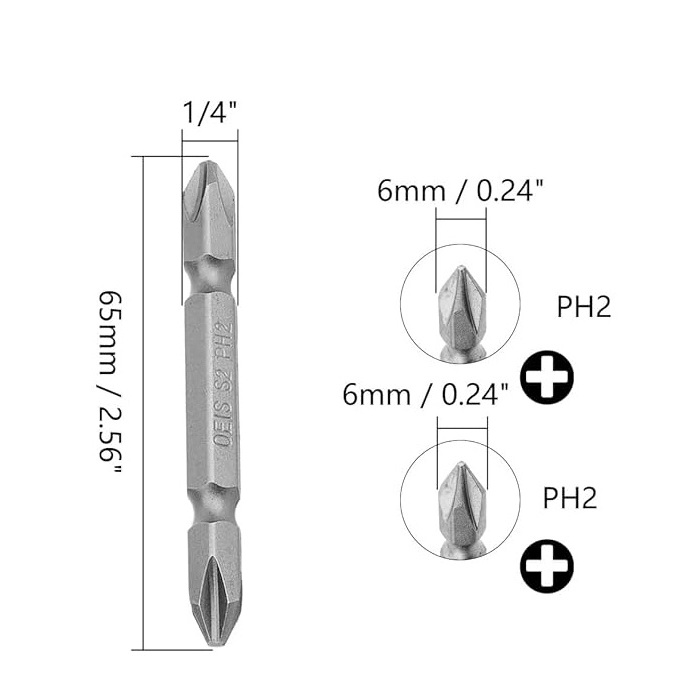 1pc Double end power bit PH2 x 65mm screwdriver bits / Screw Driver Power Bit Philip / Magnetic ...