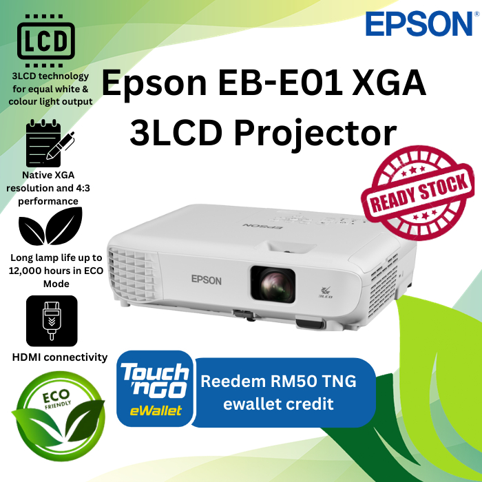 Epson EB-E01 XGA 3LCD Projector 3600 LUMENS 3LCD PROJECTOR, HDMI Cable, E10, EB E10 S41 EB-FH52 ...