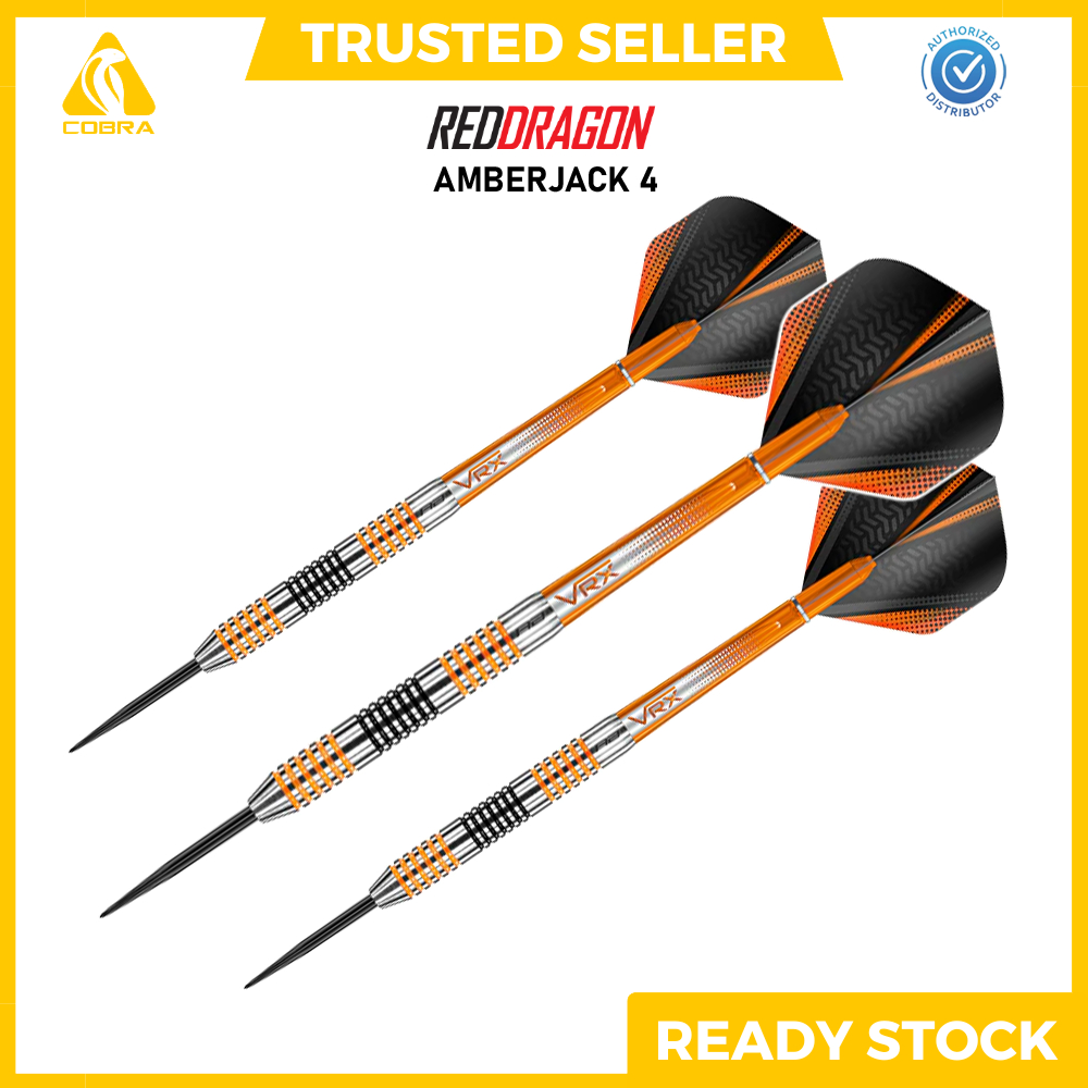 {FREE Flight + Shaft} Red Dragon Dart Amberjack 4 Steel Tip Darts 23G ...