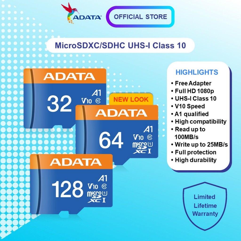 ADATA Micro SD UHS-I A1 CL10 (32GB/64GB/128GB) [FREE Adapter] LIFETIME WARRANTY | Shopee Malaysia