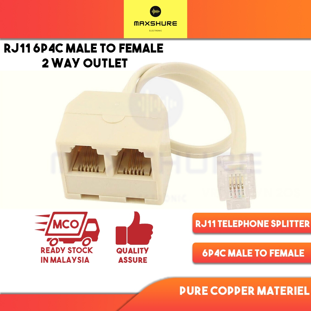 [Maxshure] RJ11 6P4C 2 Way Outlet Telephone Splitter 1 to 2 Telephone ...
