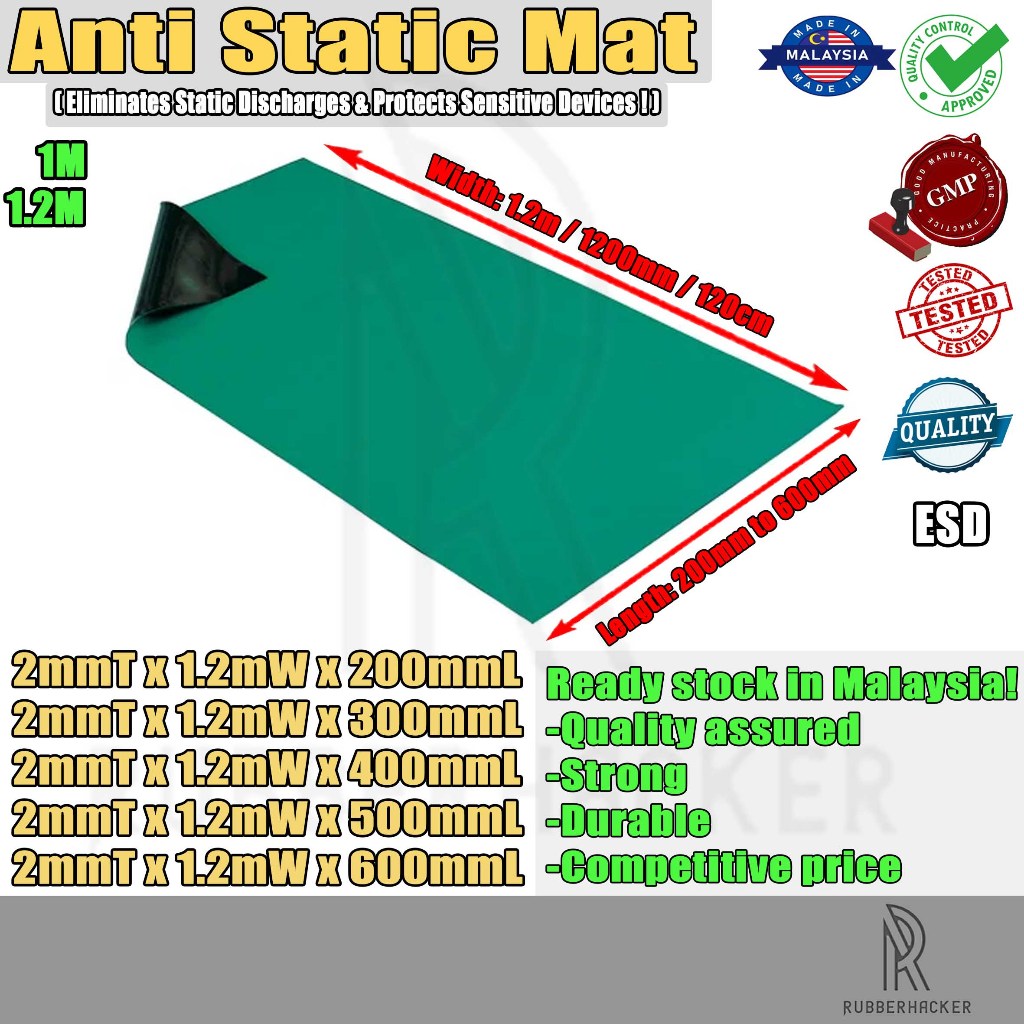 Anti-Static Rubber ESD Mat, rubber sheet, rubber mat 2mmT x 1.2mW ...