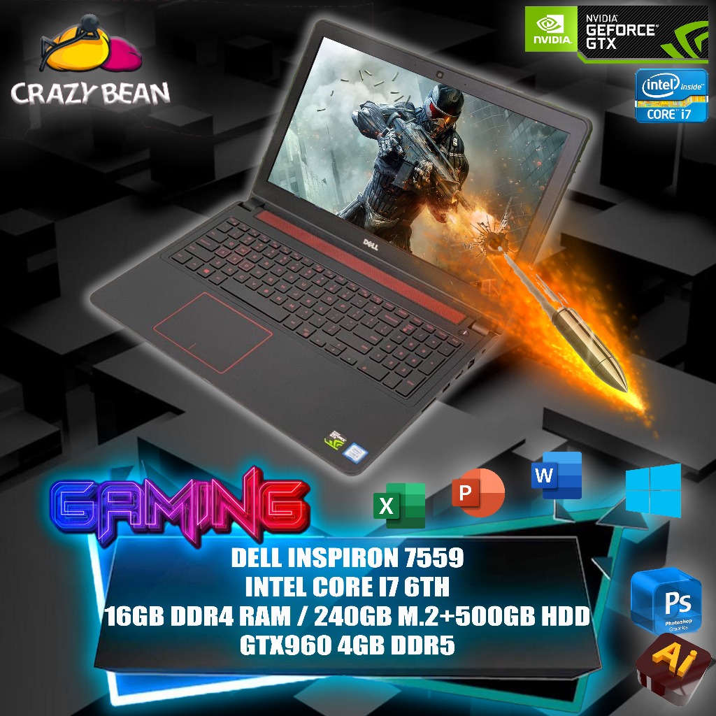 (Premium Refurbished) Dell Gaming Laptop Inspiron7559 I7 6th / GTX960 ...