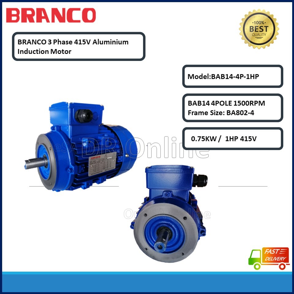 BRANCO ALUMINIUM MOTOR BA-B14 SERIES FLANGE MOUNT 4POLE 1400RPM 0.75KW ...