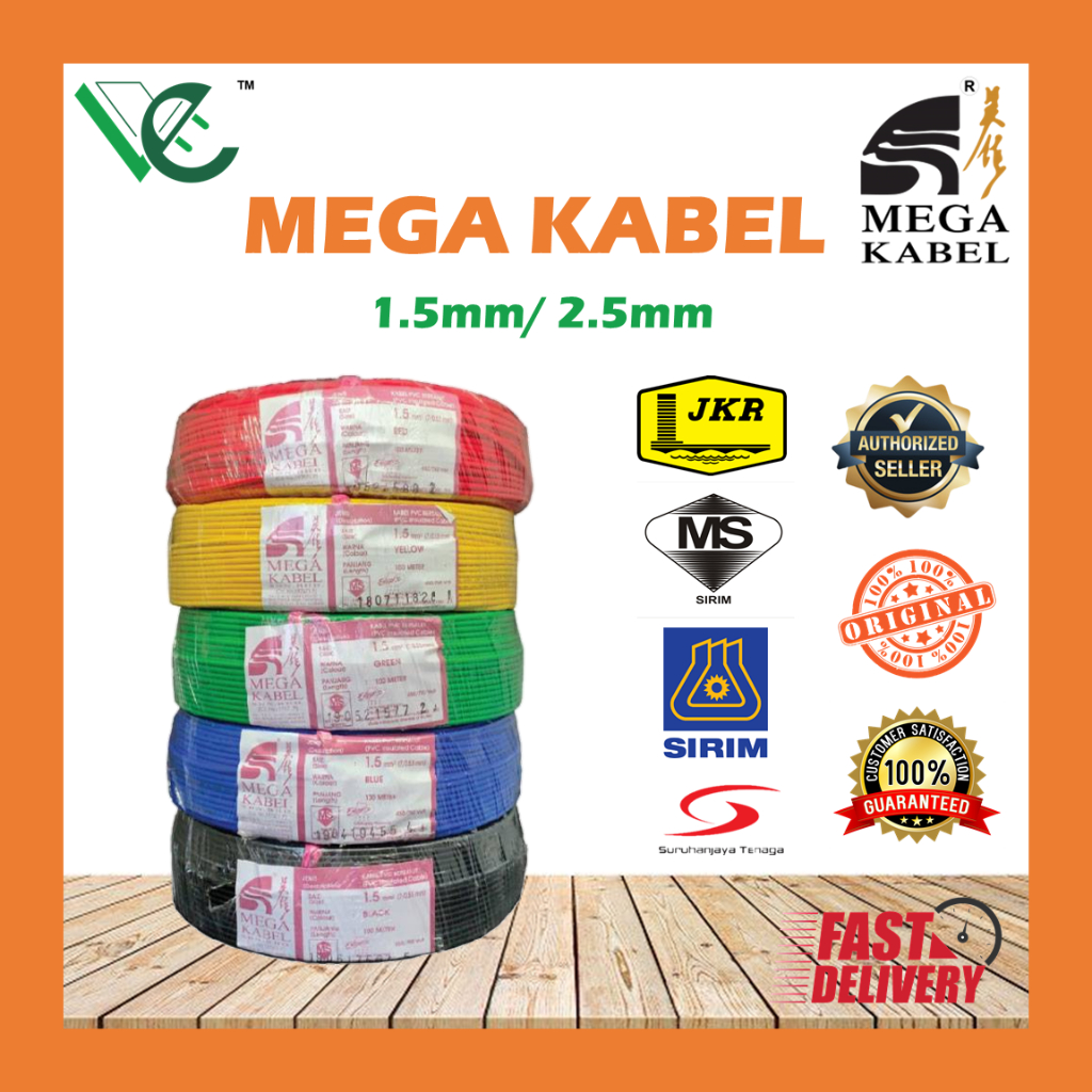 MEGA Cable 100% Pure Copper Wire Wiring 1.5mm/2.5mm Insulated PVC 100% ...