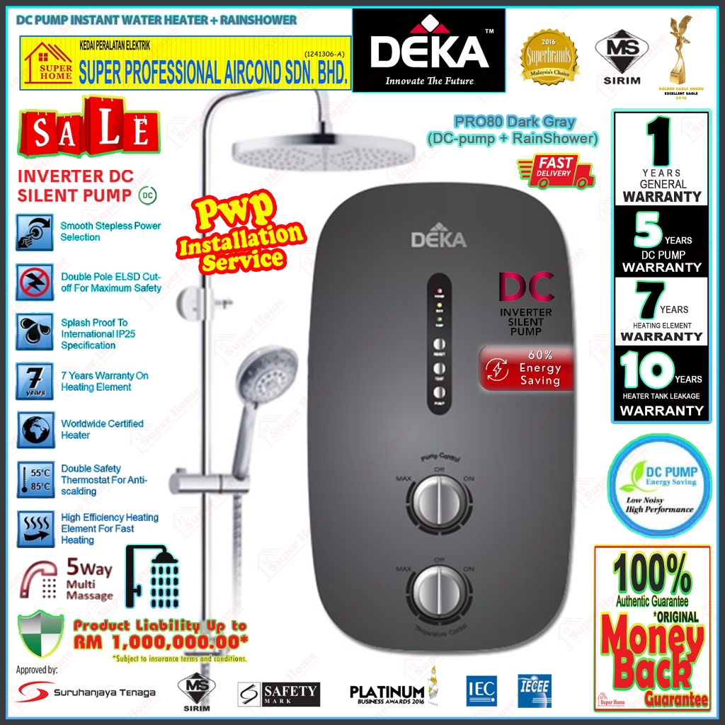 Deka Water Heater PRO80 Series DC Inverter Silent Booster Pump Instant ...