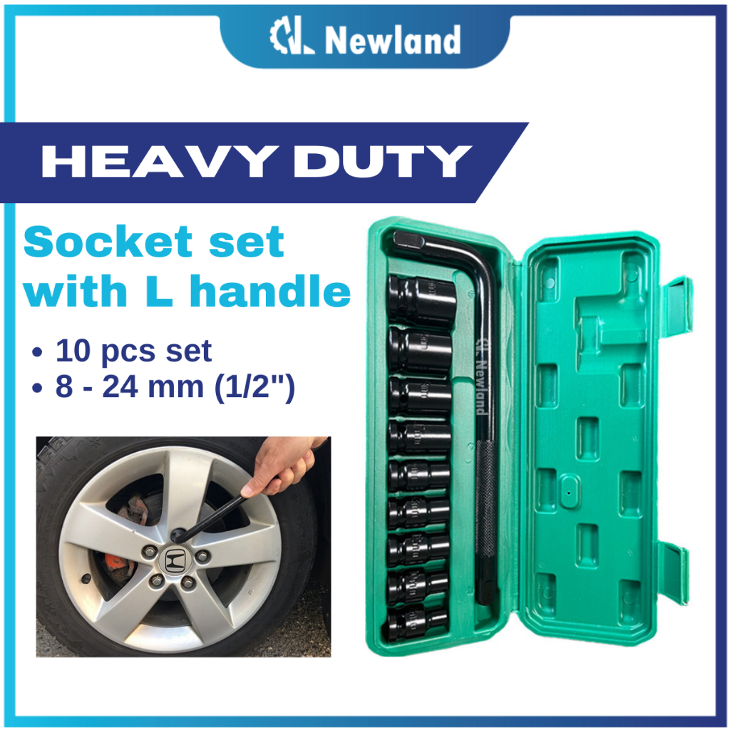Socket Set / 10pcs 1/2" Box Socket Set with L handle (8-24mm) | Shopee ...