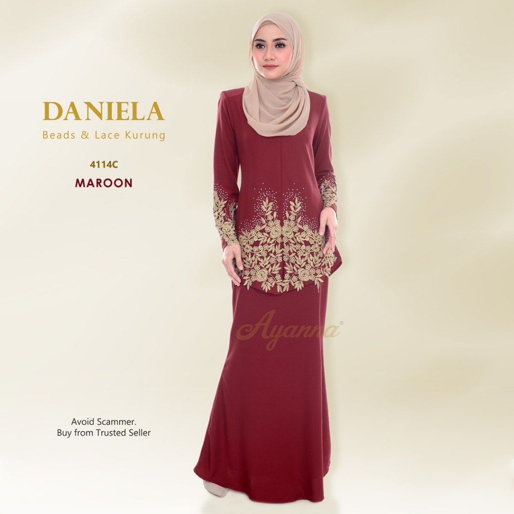[P2] Tema Maroon Baju Kurung Dewasa Plus size Plain Lace Moden Tunang Bridesmaid Kenduri Raya ...