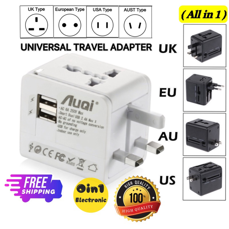 (Ready Stock) Universal Power Adapter International Universal US UK EU ...