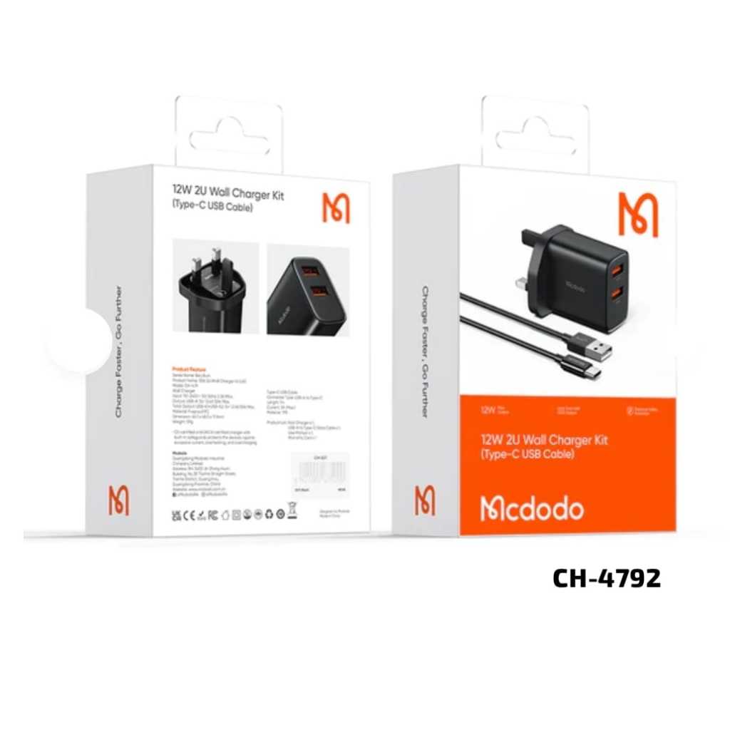 Mcdodo CH-4791 12W 2USB Ports Charger With IP/TYPE-C Cable | Shopee ...
