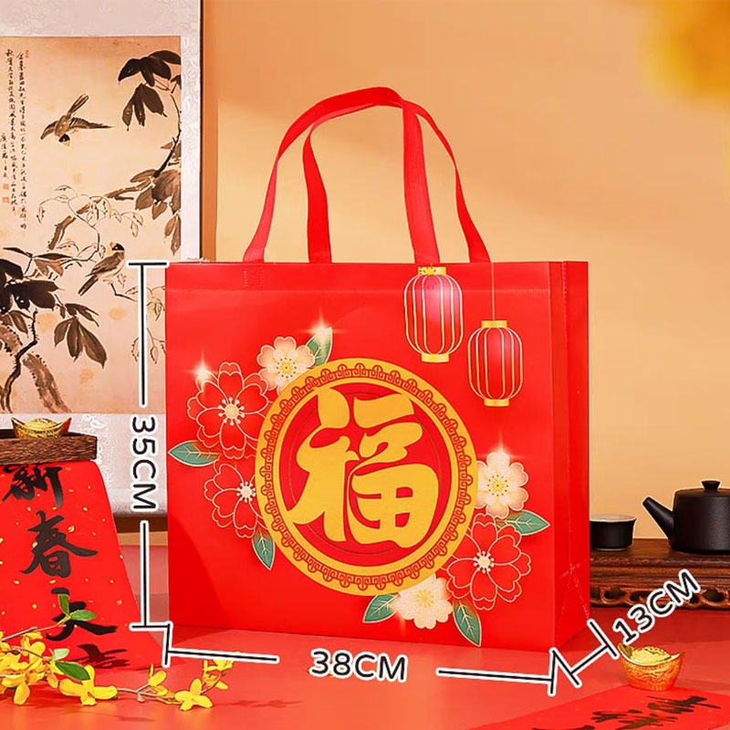CNY Laminated Non Woven Gift Bag Chinese New Year Bag Moon Cake Festive ...