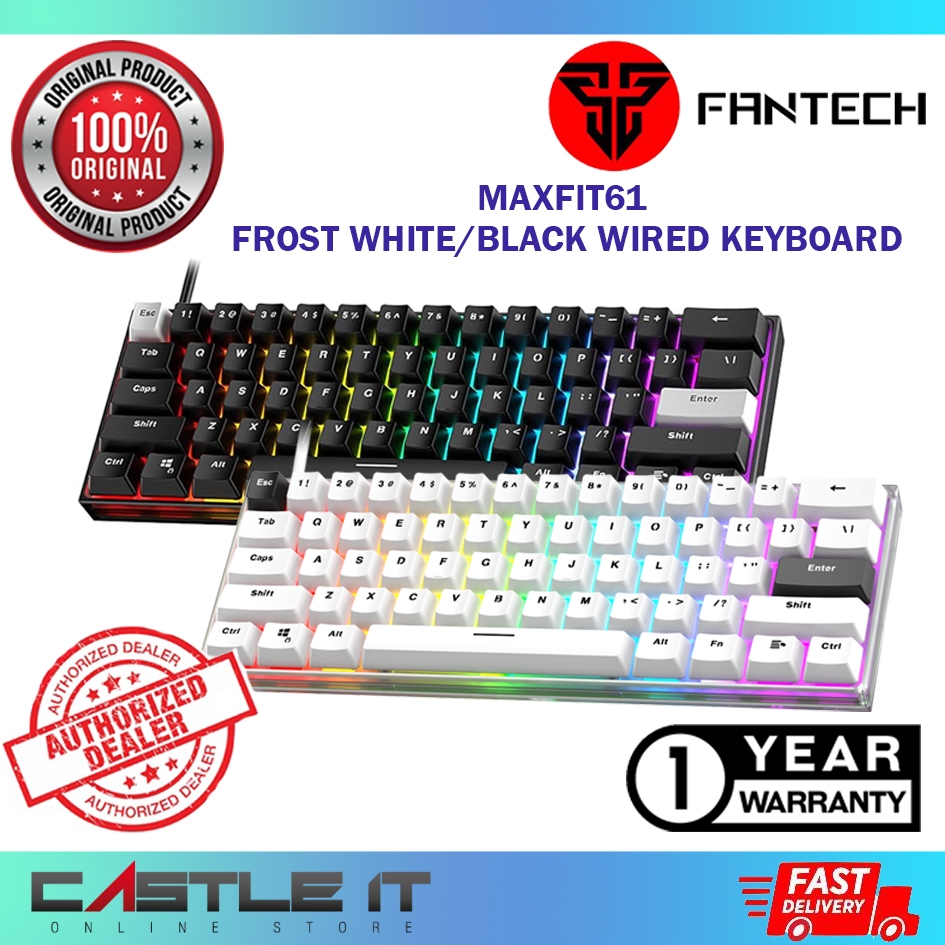 Fantech MK857 MAXFIT61 Frost BLACK WHITE RGB Lighting Effects Wired MECHANICAL Gaming Keyboard ...