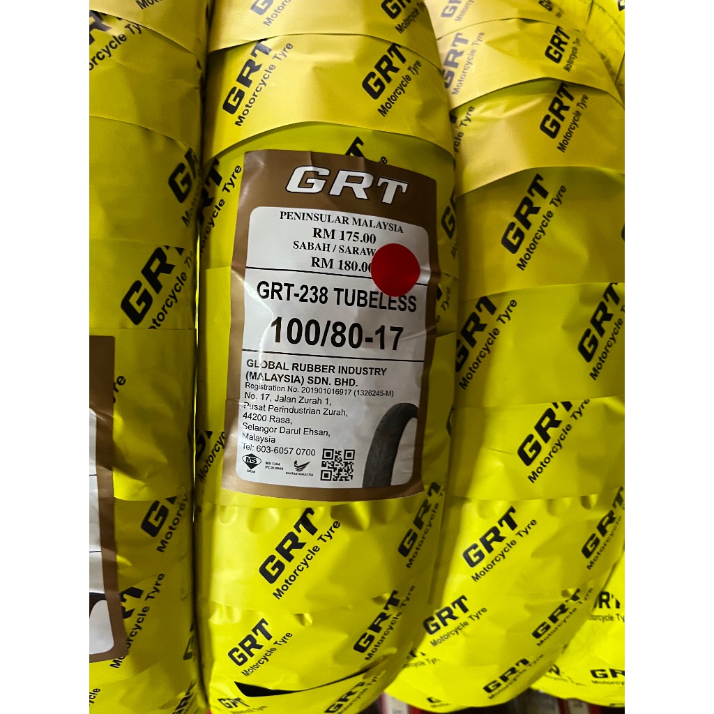GRT Motorcycle Tubeless/Tubetype Tyre GRT238 Motor Tube Type Tayar 250 ...