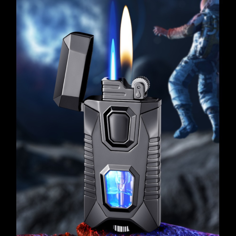 Diamond Window See thru Blue LED Butane Gas Jet Soft Flame Lighter ...