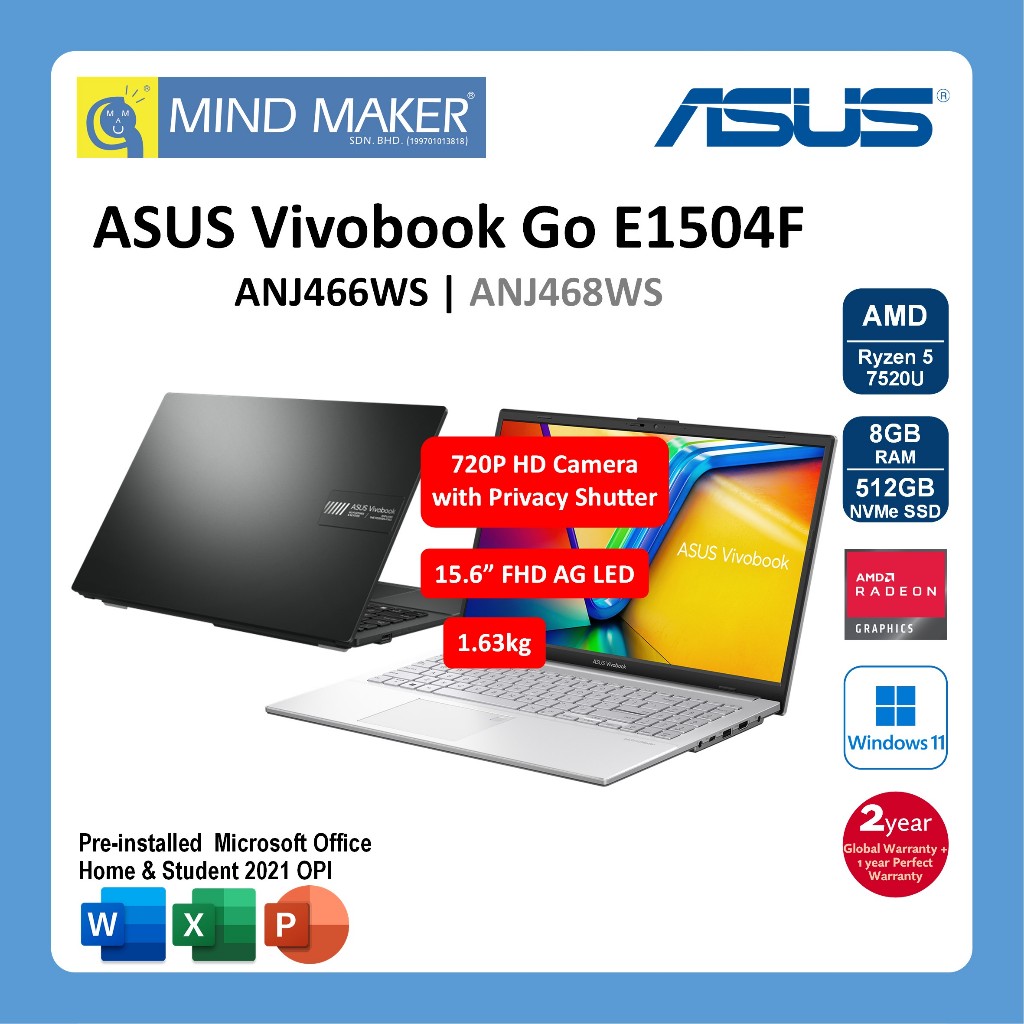 Asus Vivobook Go E1504F ANJ466WS ANJ468WS Notebook / R5-7520U / Win11 ...