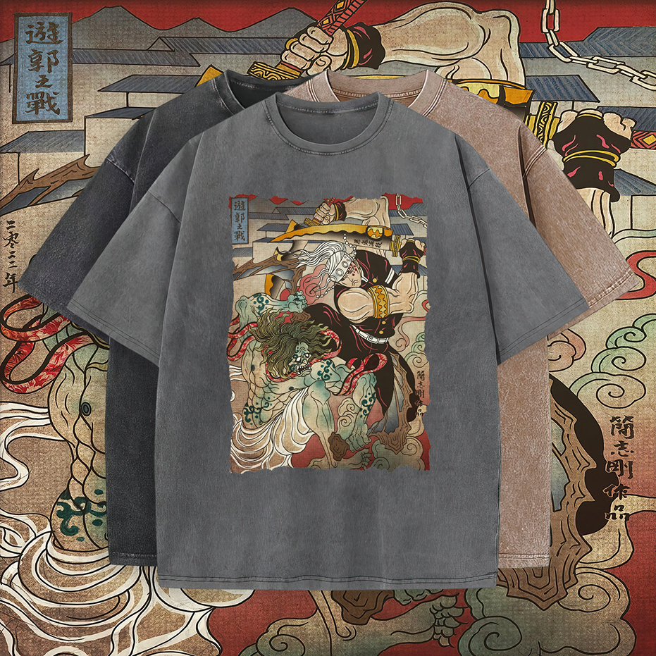(OVERSIZE) Ukiyo-e Collection Demon Slayer "Uzui" Stone-Wash T-Shirt ...