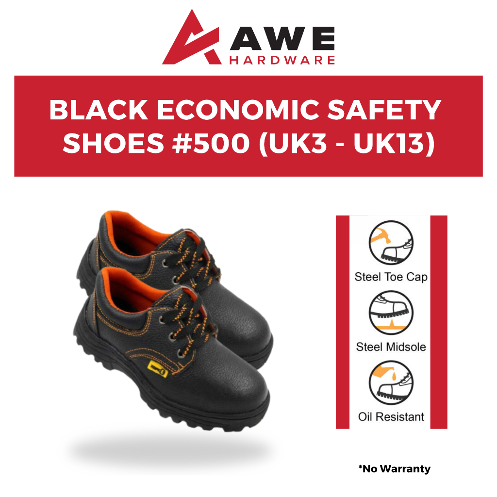 Black Economic Safety Shoes Men Women Boot PU Leather #500 UK3 - UK13 ...