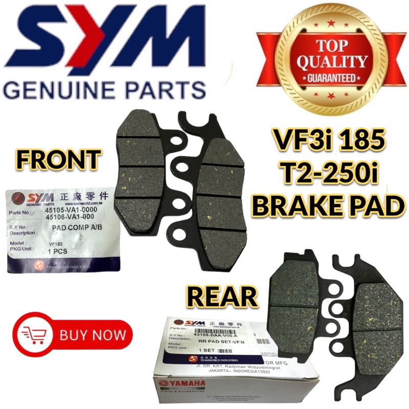 🔥SYM VF3i 185 T2-250i SPORT RIDER 125I E-BONUS FRONT REAR BRAKE PAD SET ...