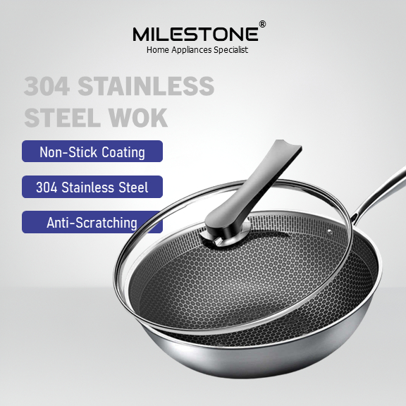 Milestone 32cm 304 Stainless Steel Wok Without Oily Smoke Honeycomb Non-Stick Coating | Shopee ...