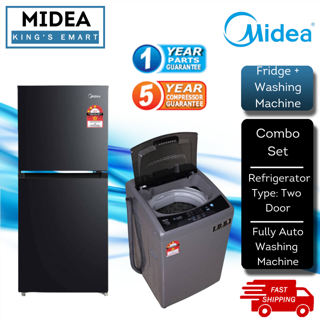 [COMBO SET] Midea 2 Door Refrigerator (200L) MDRT267MTB30 & Fully Auto ...