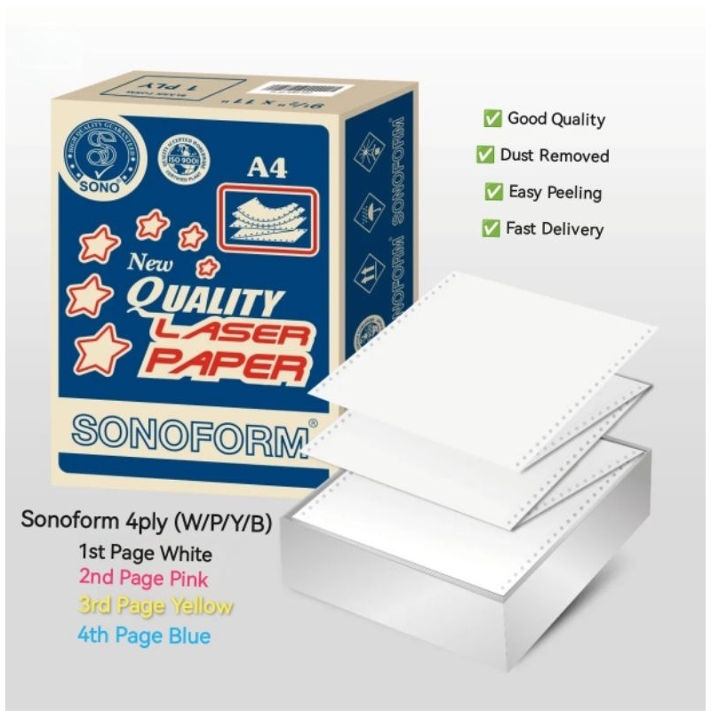 500 fans Sonoform 4ply (W/P/Y/B) Computer form/ paper 9.5" x 11" {Full ...