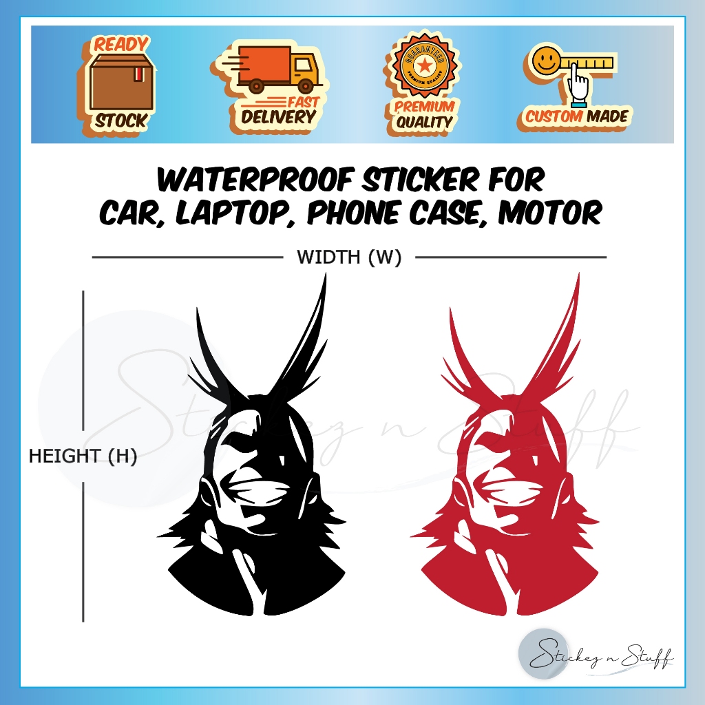 My Hero Academia All Might Head Anime Sticker Motorcycle Car Jepun ...