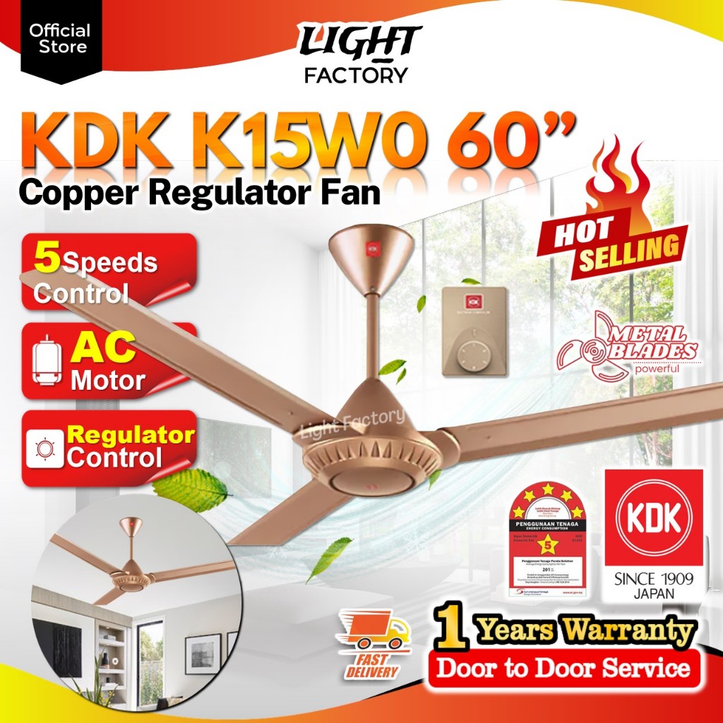 🔥HOT🔥 KDK K15W0 60" 3 Blades AC Motor Ceiling Fan with 5 Speeds Control ...