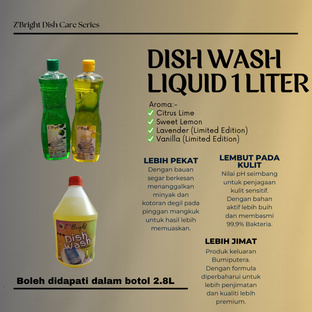 Dishwashing Liquid (Cecair Pencuci Pinggan) Z'Bright 1 Liter | Shopee ...