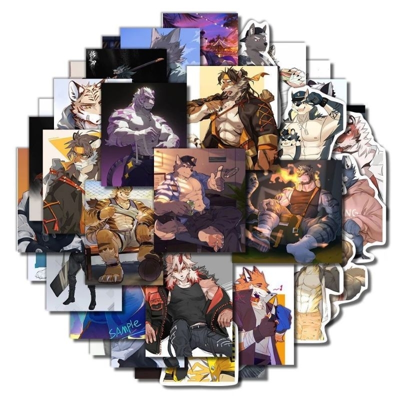 48 Sheets Small Stickers Anime Furry Muscle Bara Animals Anthros ...