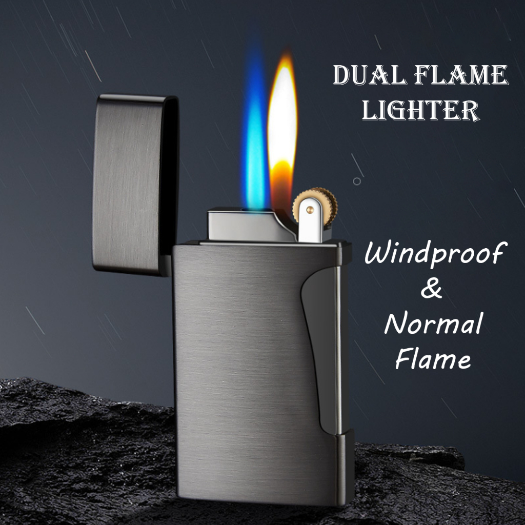 NEW DESIGN Dual Flame 2in1 Lighter Windproof Jet Flame Metal Pemetik ...