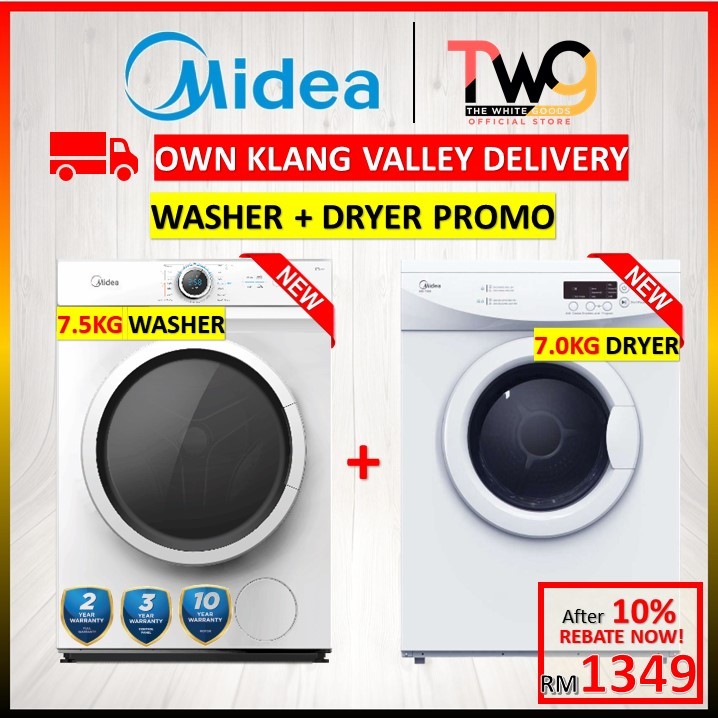 [Secure Delivery] COMBO MIDEA 7.5KG / 8.5KG / 9.5KG Front Loading Washer and 7KG Dryer Package ...